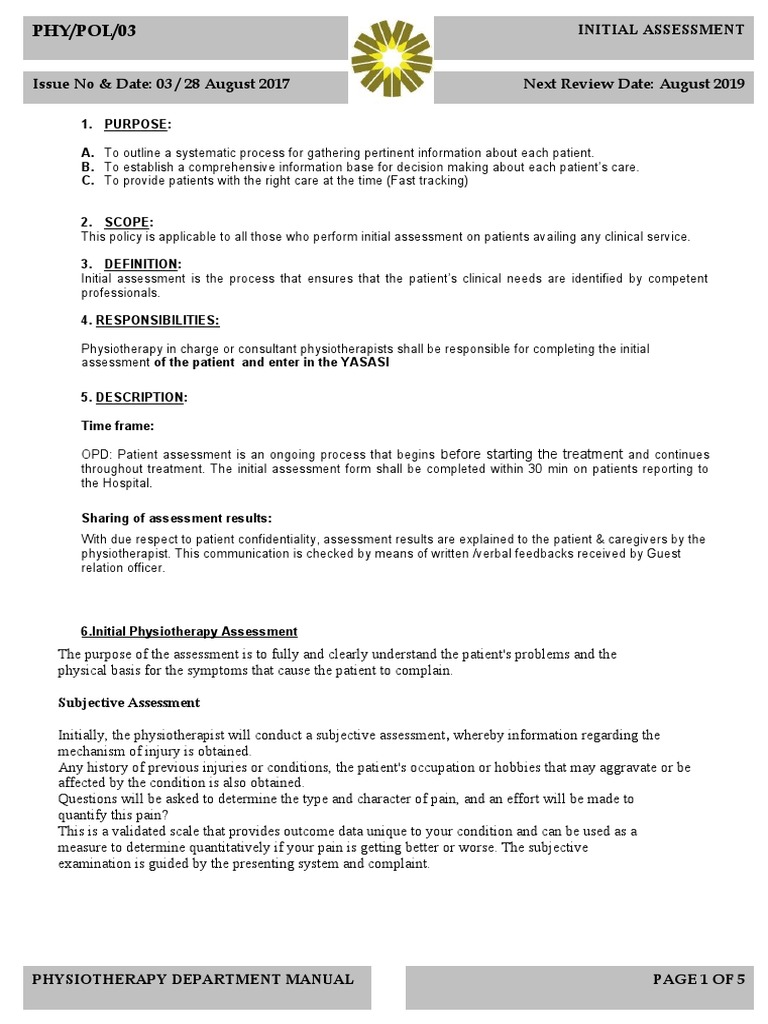 003 Initial Assessment | PDF | Physical Therapy | Medicine