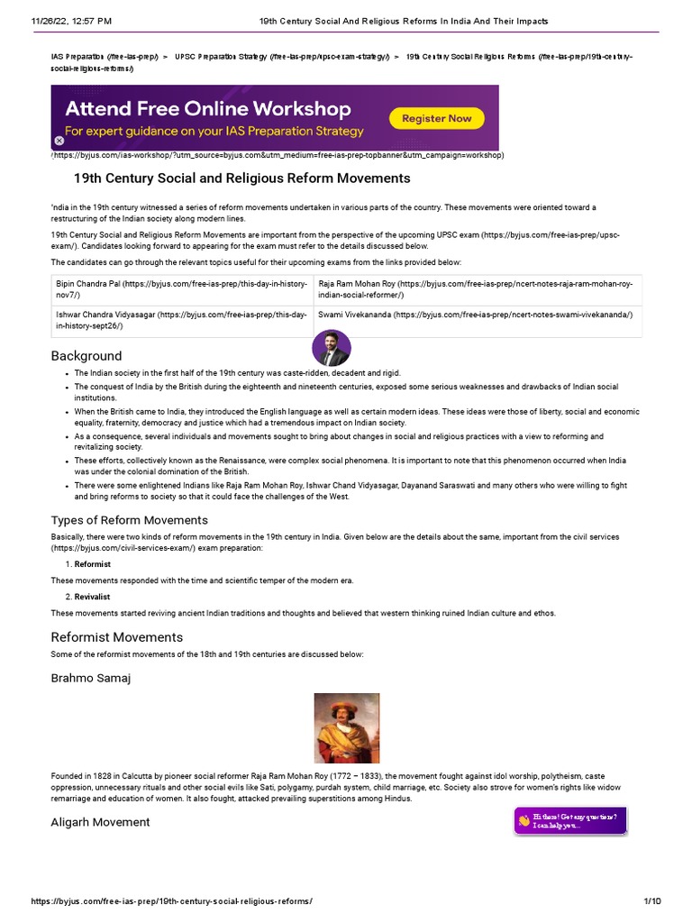 19th Century Social and Religious Reforms in India and Their Impacts ...