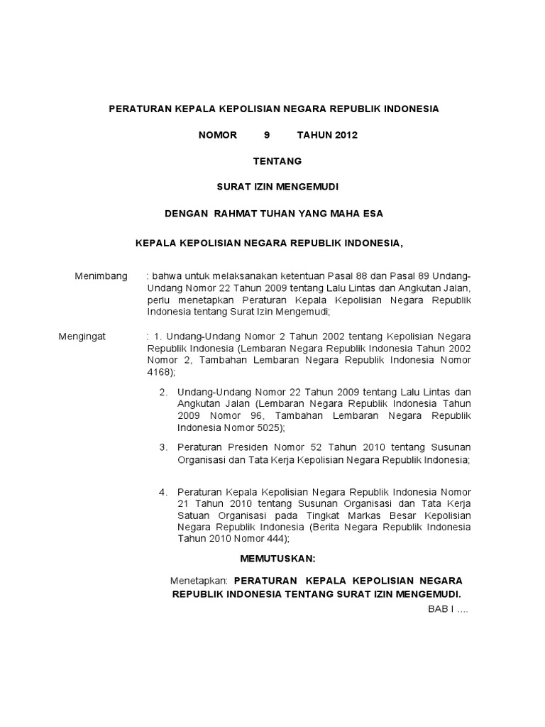 Perkap Nomor 9 TH 2012 TTG Sim | PDF