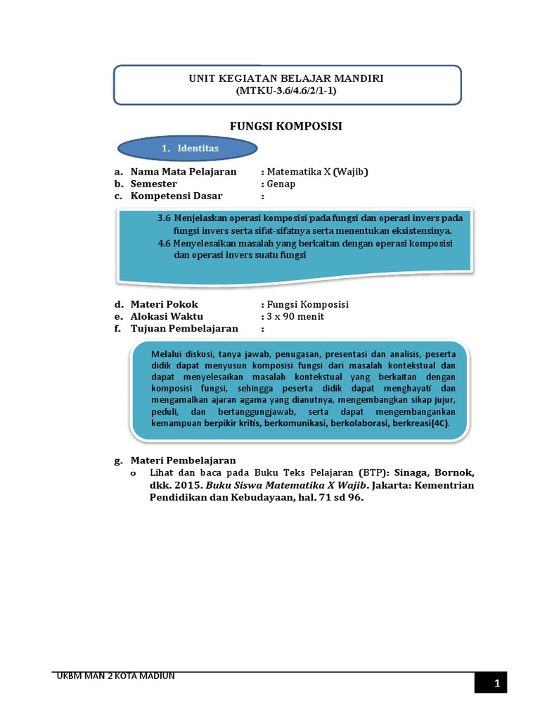 Contoh UKBM MTKA-2.6.1 (3.6) Fungsi Komposisi | PDF
