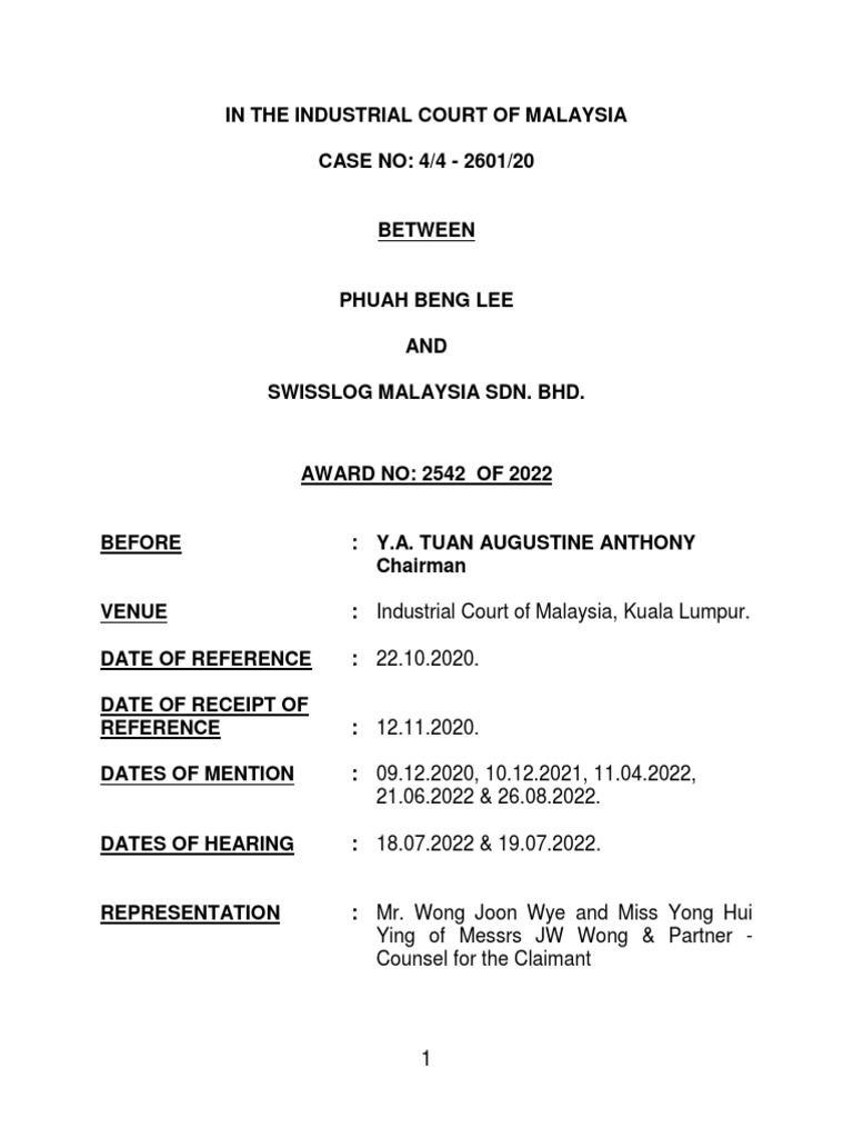 Industrial Court Award | PDF | Burden Of Proof (Law) | Conflict Of Interest