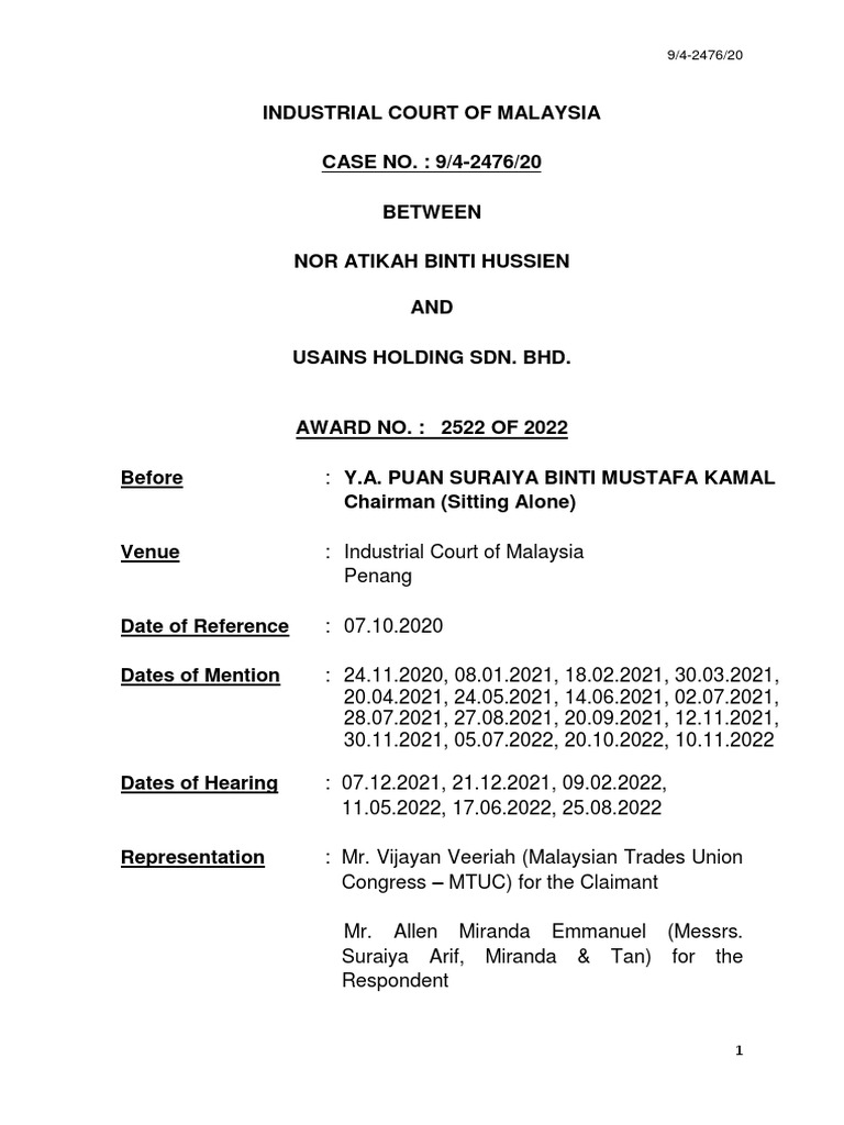 Industrial Court Award | PDF | Burden Of Proof (Law) | Justice