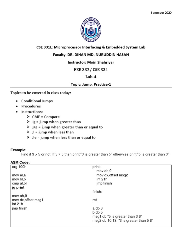 CSE 331L Summer 2020 Lab | PDF