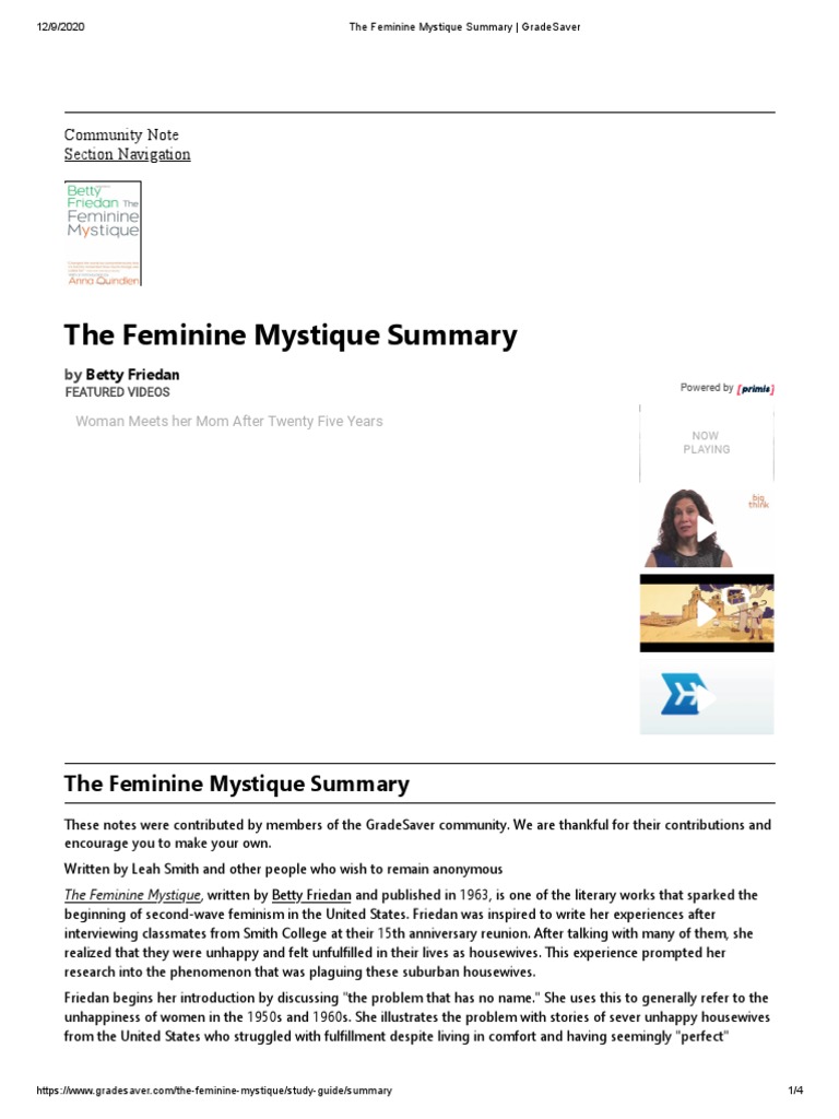The Feminine Mystique Summary - GradeSaver | PDF