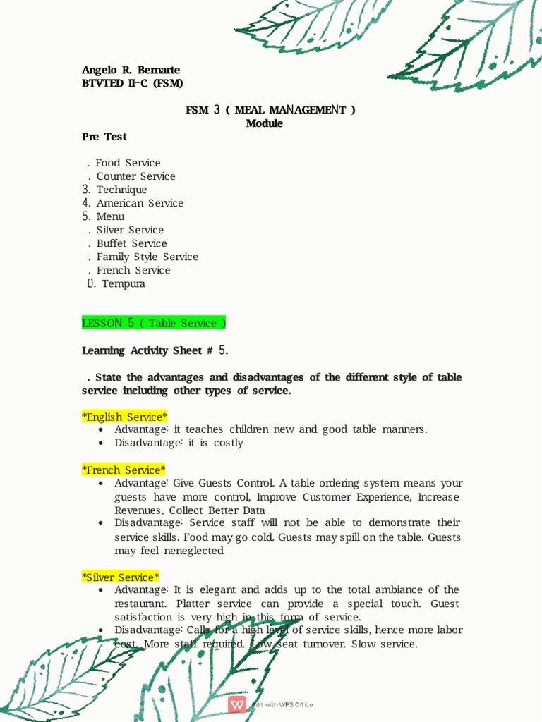 Module 2 Meal Management Output Pdf