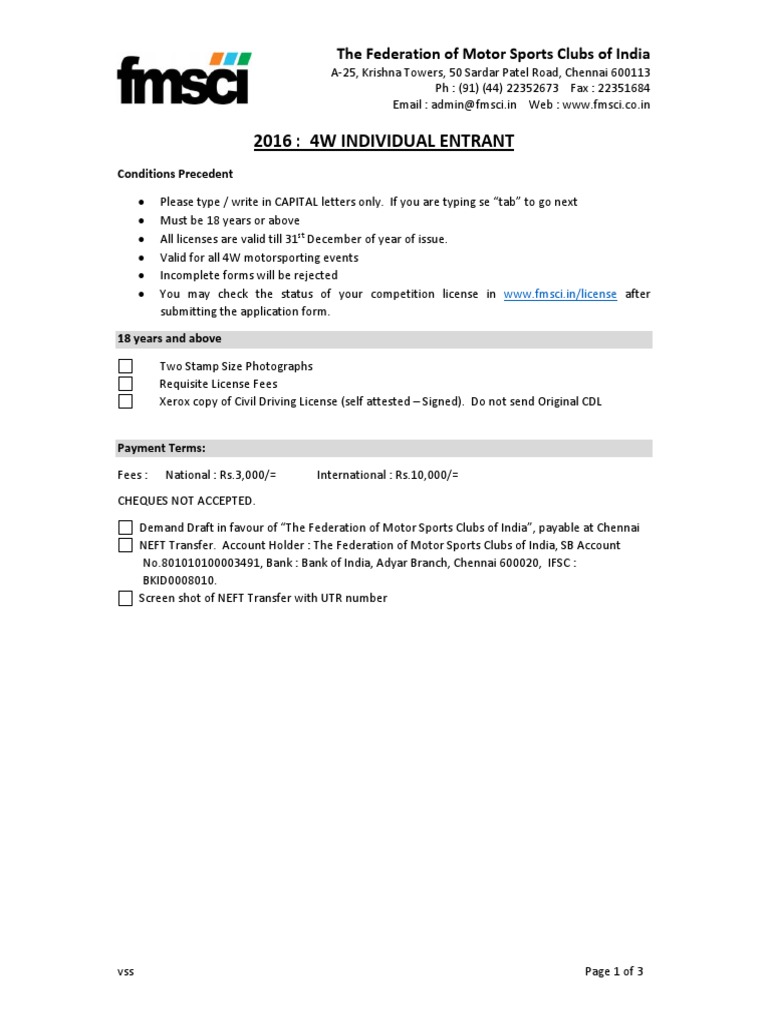 FMSCI Competition License Application Guide | PDF | Indemnity | Justice