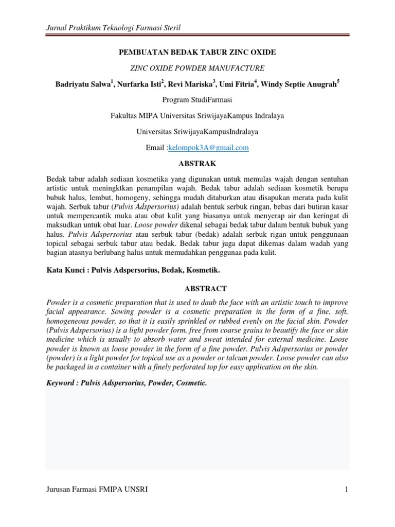 3A - Jurnal Bedak Tabuk Zink Oksida | PDF