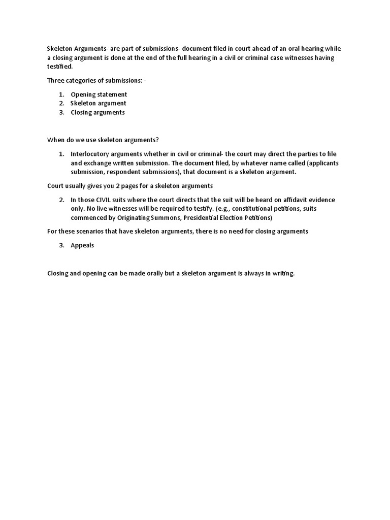 Understanding Skeleton Arguments in Court | PDF