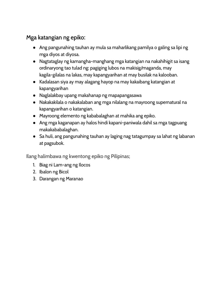 Mga Katangian NG Epiko | PDF