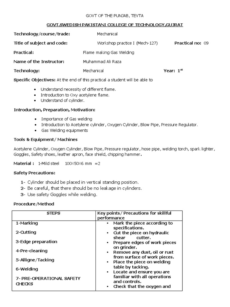 Gas Welding Workshop Practice Guide | PDF | Welding | Construction