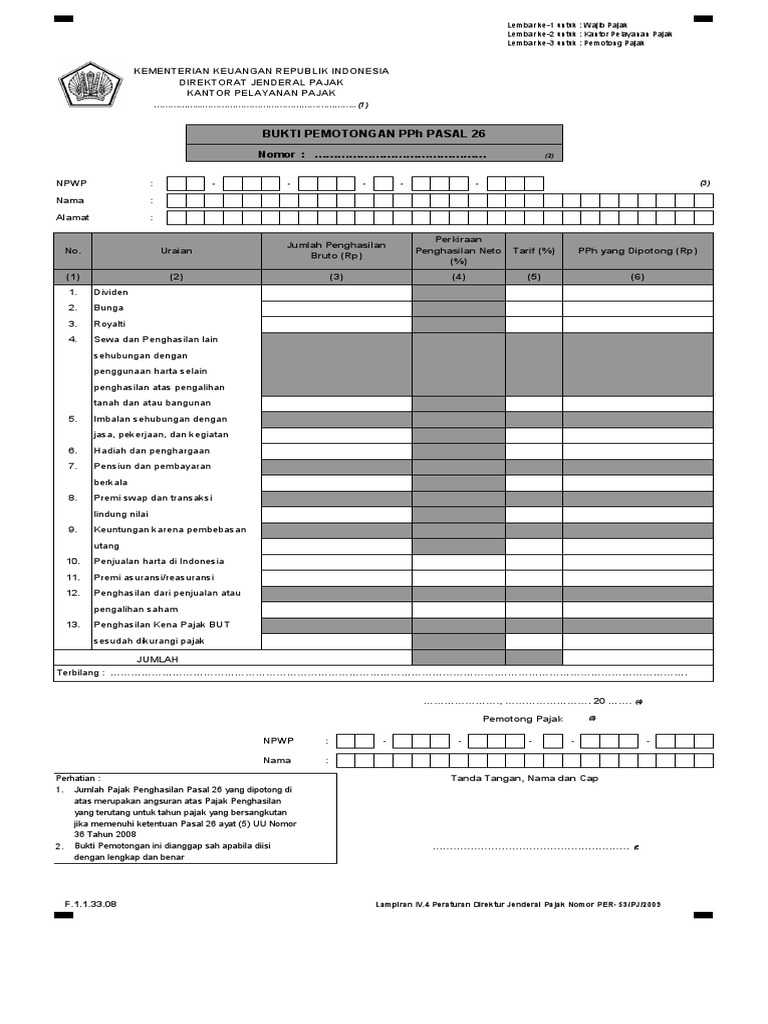 20 Bukti Potong PPH Pasal 26 | PDF