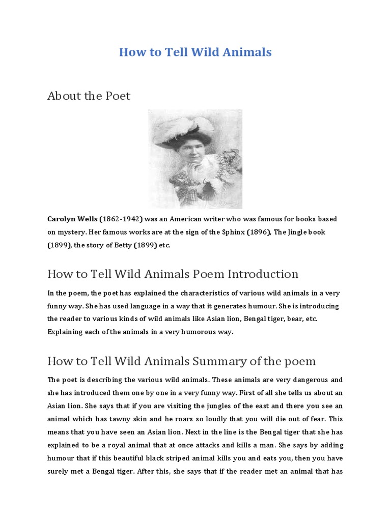 How to Identify Wild Animals Poem | PDF
