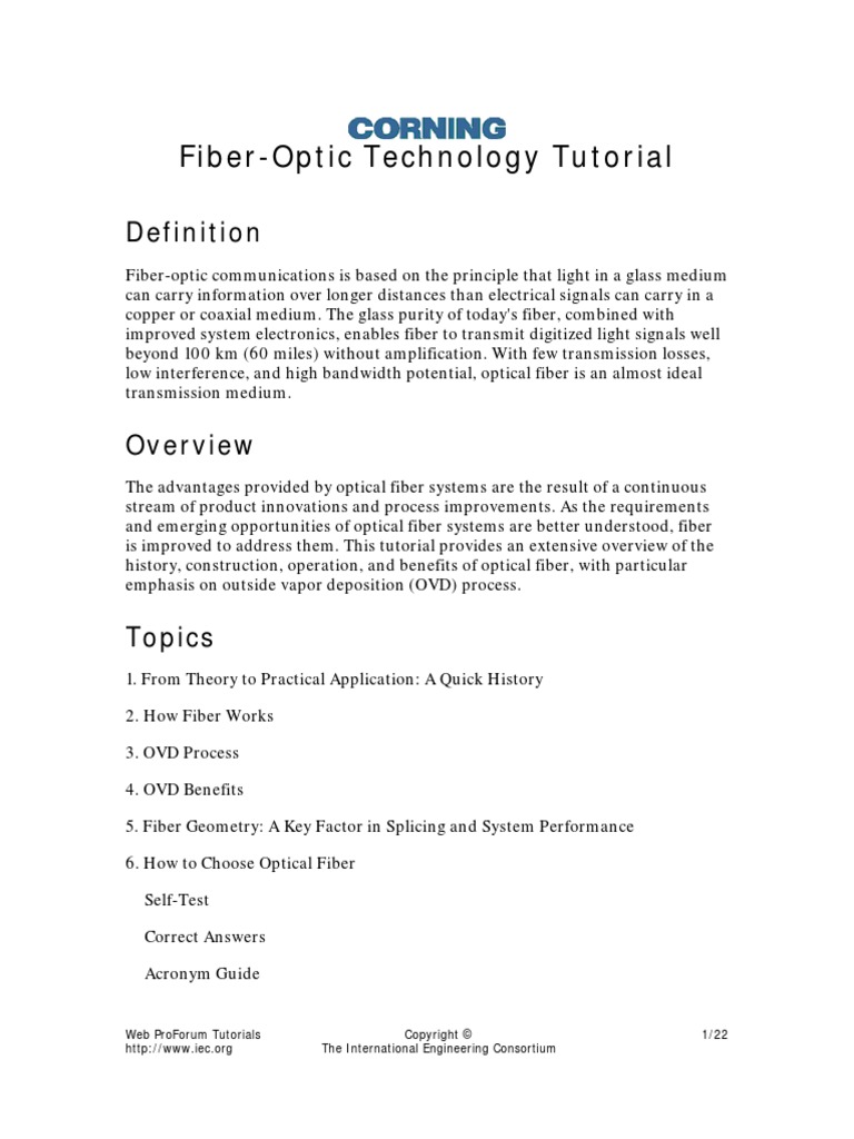 Fiber Optic Tutorial | PDF | Optical Fiber | Dispersion (Optics)