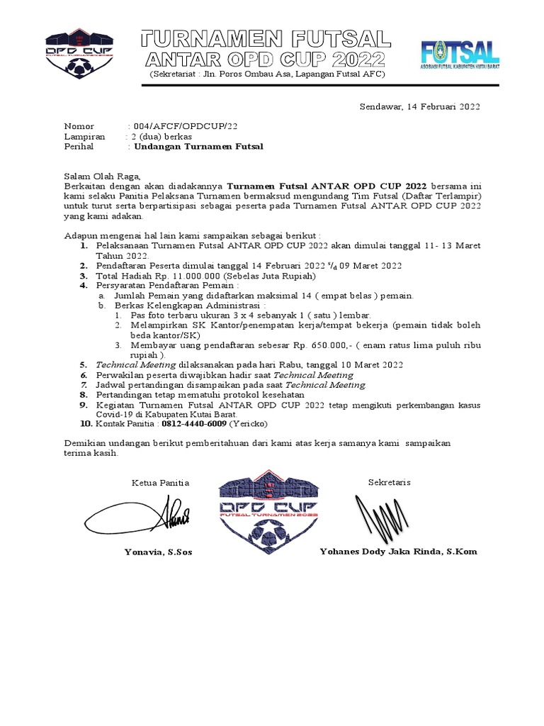 Undangan Futsal Opd Cup 2022 | PDF