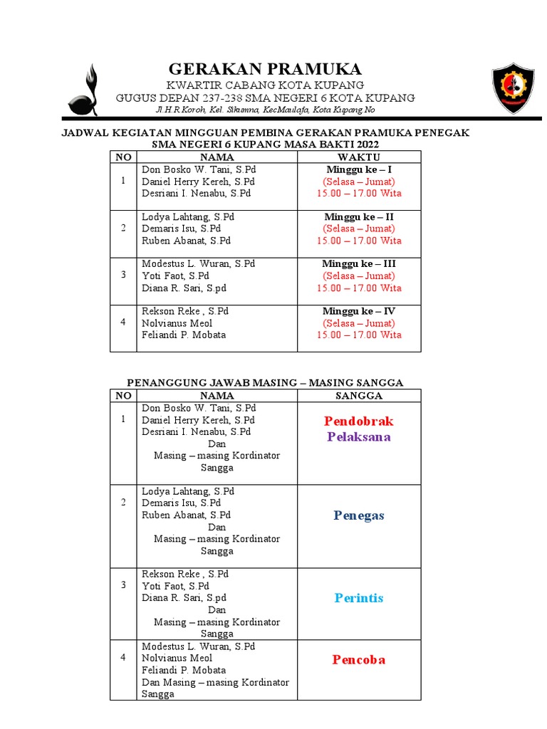 Jadwal Mingguan | PDF