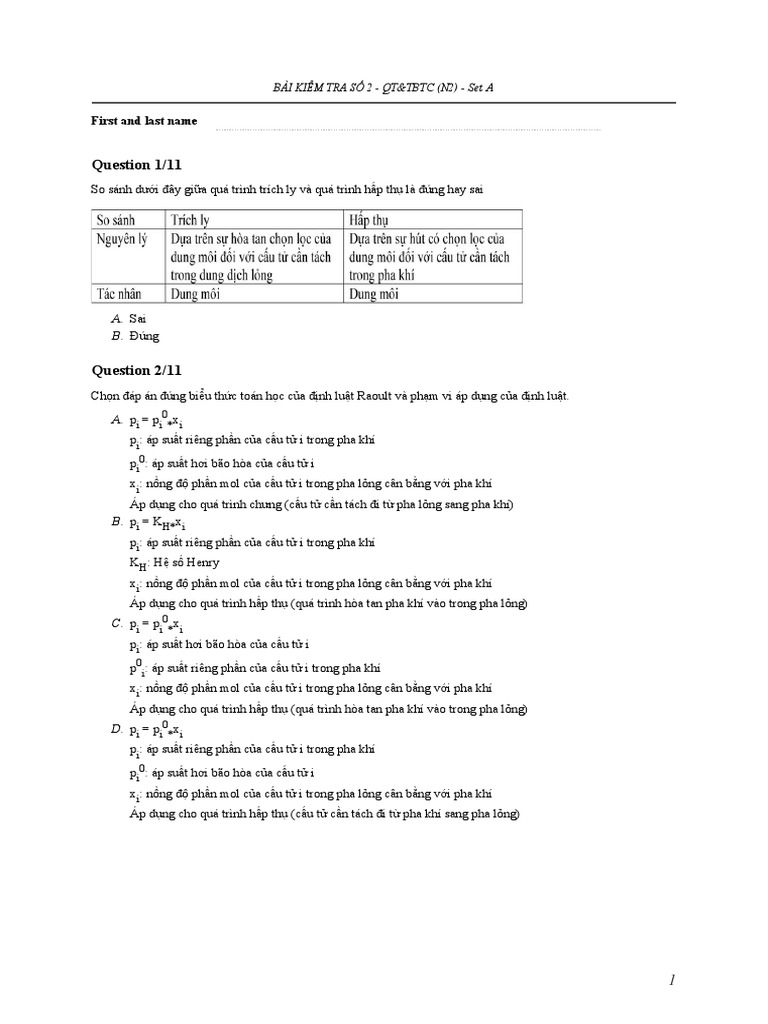 BÀI KIỂM TRA SỐ 2 - QT&TBTC (N2) - Set A - questions | PDF