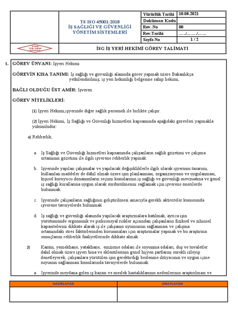 Is Yeri Hekimi Gorev Tanimi | PDF