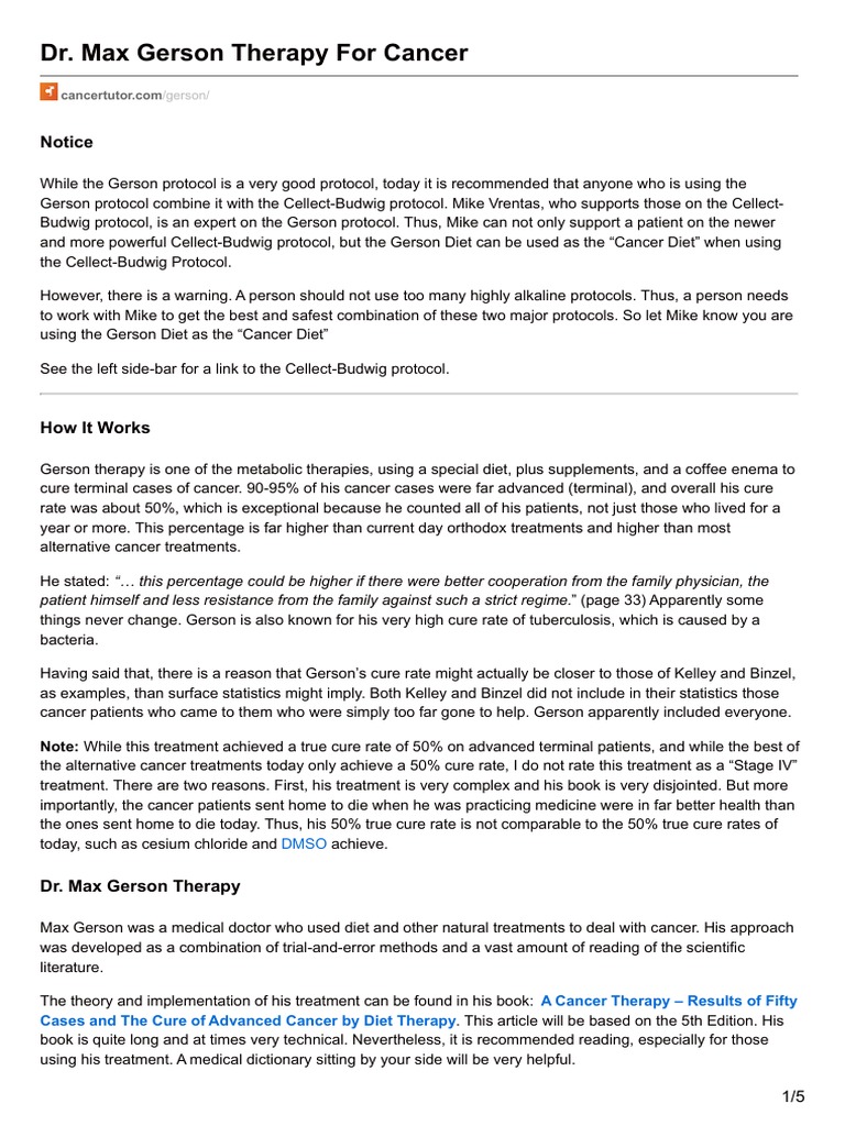 DR Max Gerson Therapy For Cancer | PDF | Cancer | Inflammation