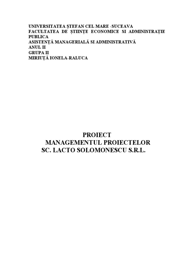 Proiect Managementul Roiectelor | PDF
