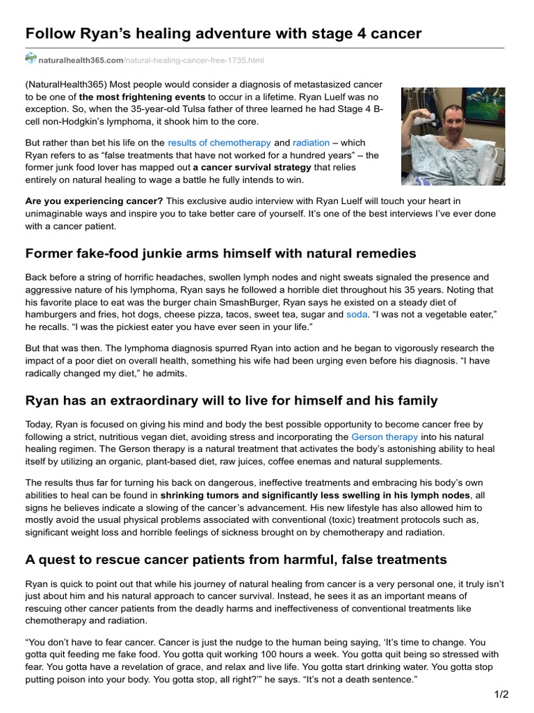 Follow Ryans Healing Adventure With Stage 4 Cancer | PDF | Cancer ...