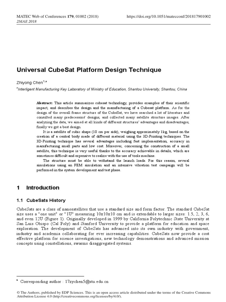 Universal CubeSat Platform Design Technique | PDF | Satellite | 3 D Printing
