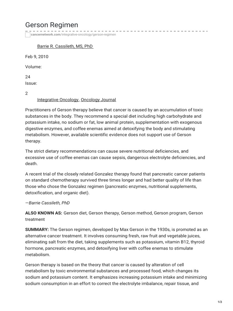 Gerson Regimen | Download Free PDF | Detoxification | Cancer