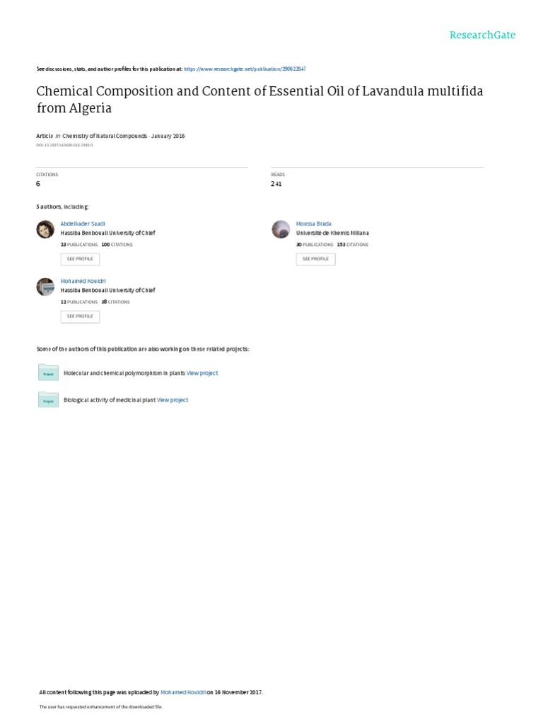 Chemical Composition and Content of Essential Oil | PDF | Gas ...