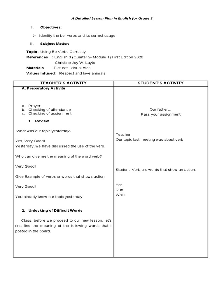 A Detailed Lesson Plan in English For Grade 3 | PDF | Subject (Grammar ...