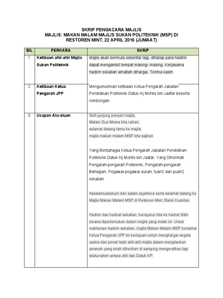 Skrip Majlis Makan Malam MSP | PDF