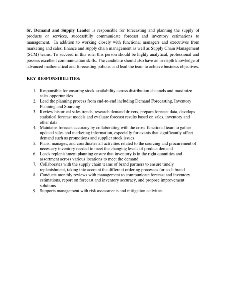 Sr. Demand and Supply Leader | PDF