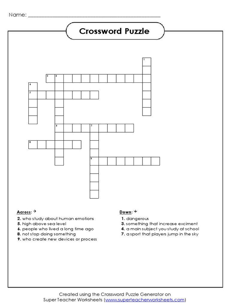 Science Crossword Puzzle Worksheet | PDF | Cognitive Science | Psychology