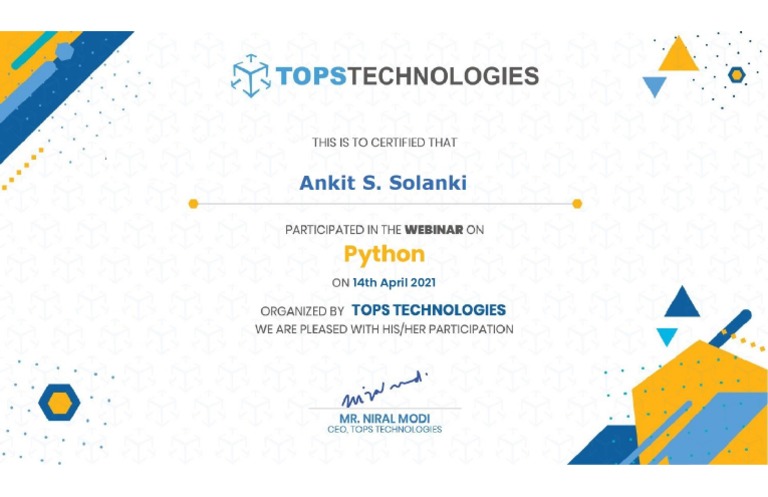 Python Webinar Certificate Ankit Pdf