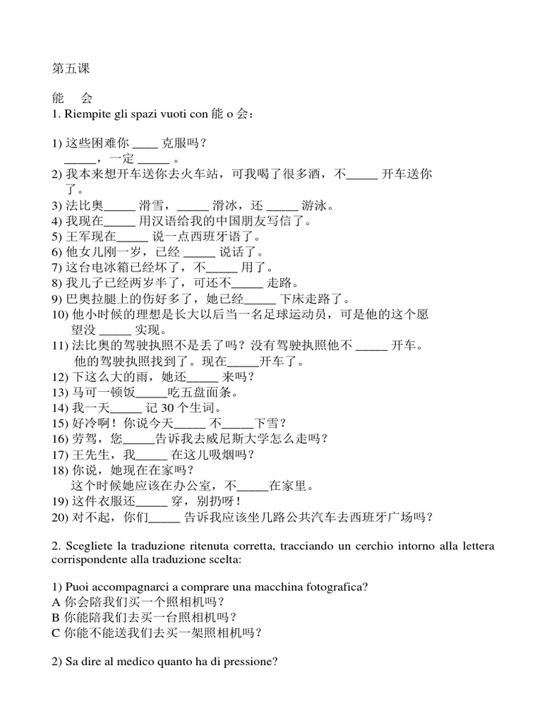 5.esercizi Con Sinonimi NENG HUI e GANG GANGCAI | PDF