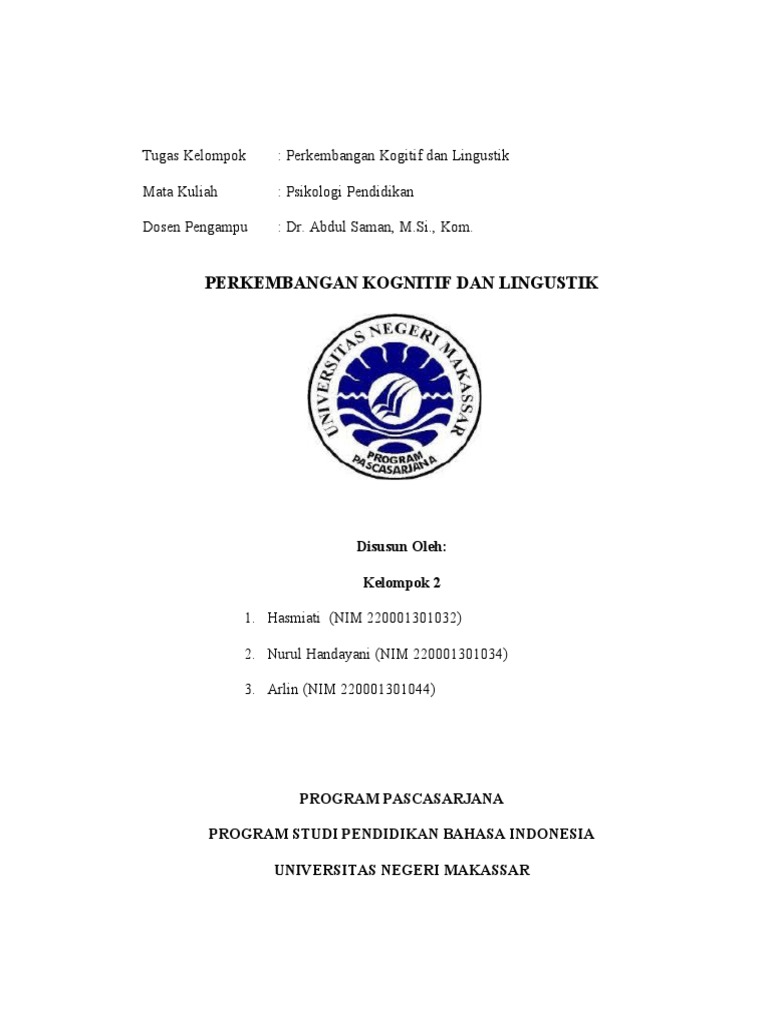 KLP 2 Pekembanga Kognitif Dan Linguistik (Psikologi Pendidikan) | PDF KLP 2 Pekembanga Kognitif Dan Linguistik (Psikologi Pendidikan) | PDF
