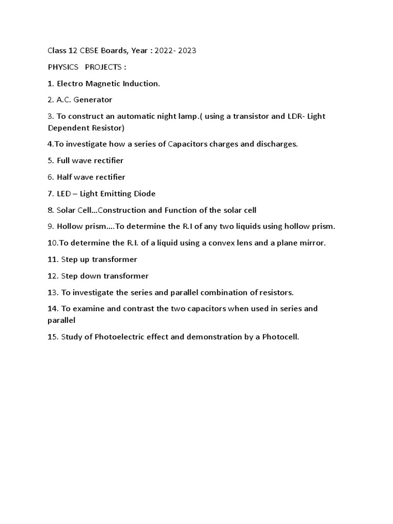 Projects For Class 12 CBSE Boards | PDF