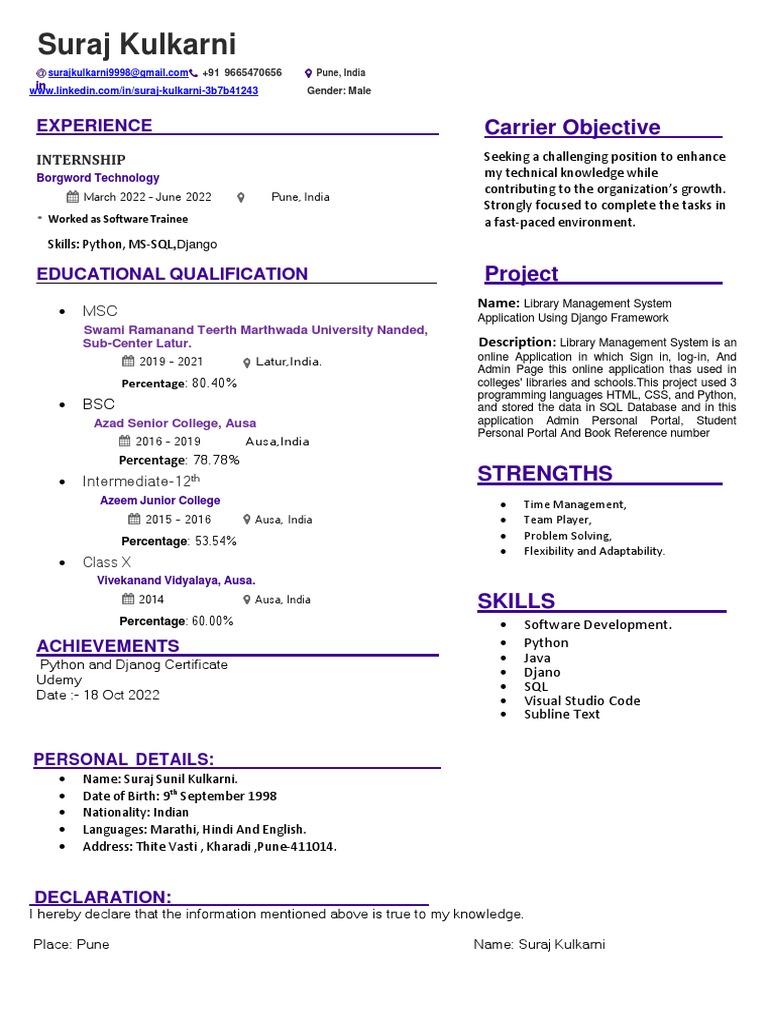 Suraj KulkarniResume | PDF | Computer Programming | Computer Science
