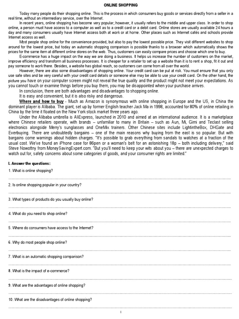 Advantages and Disadvantages of Online Shopping | PDF | Online Shopping ...