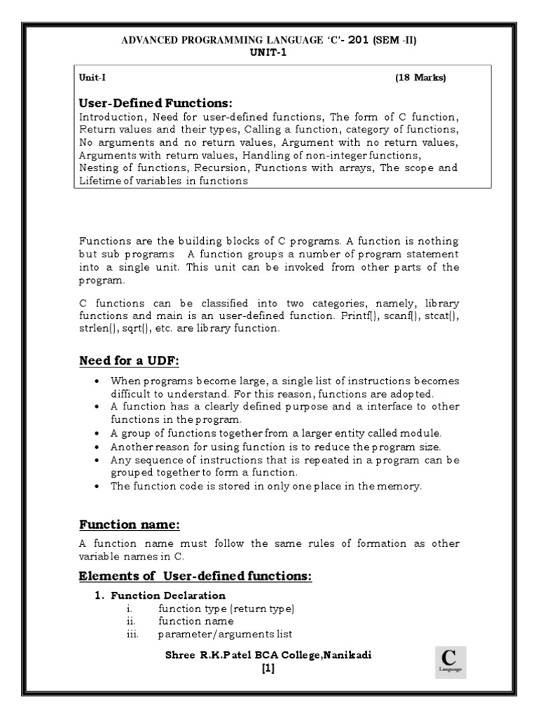 Unit 1 C Pdf