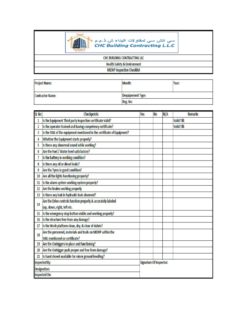 04.MEWP Checklist | PDF