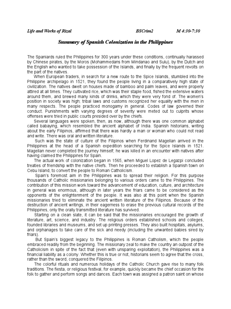 Summary of Spanish Colonization in The Philippines | PDF