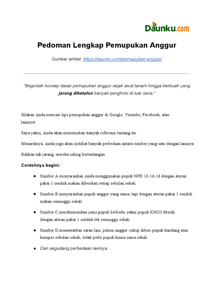 Pedoman Lengkap Pemupukan Anggur | PDF
