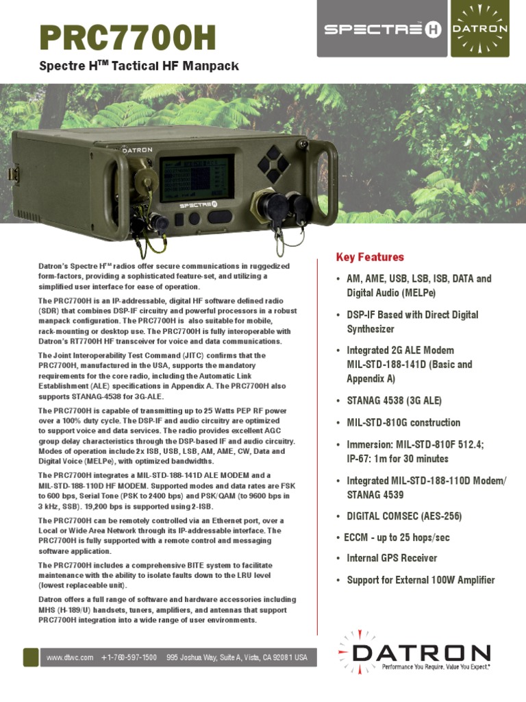 Datron PRC7700H Tactical HF Radio | PDF | Software Defined Radio | Modem