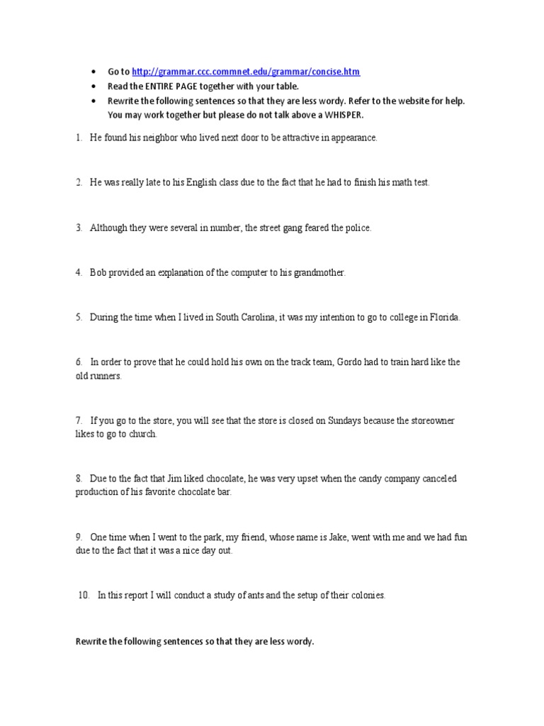 Wordiness Reduction Exercises Guide | PDF