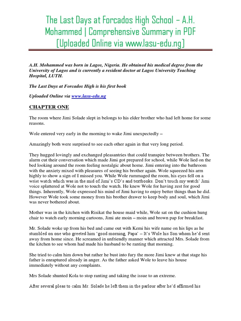The Last Days at Forcados High School Summary | PDF