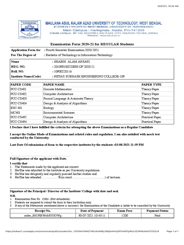 Maulana Abul Kalam Azad University of Technology 4th Exam | PDF | Test ...