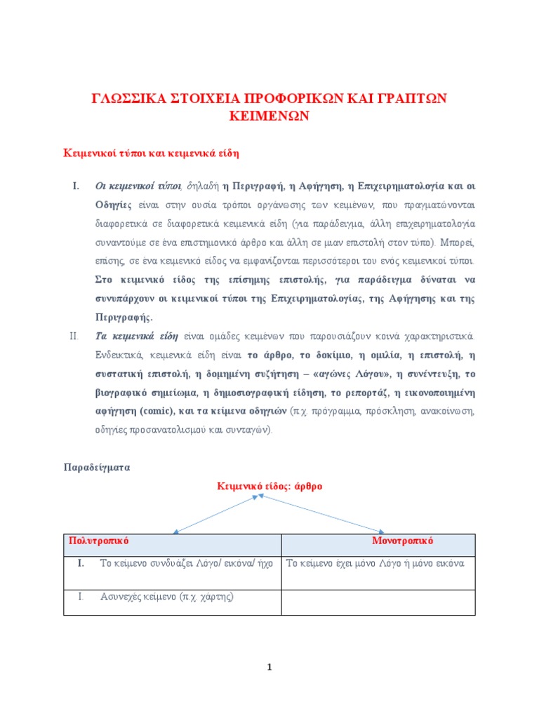 ΓΛΩΣΣΙΚΑ ΣΤΟΙΧΕΙΑ ΠΡΟΦΟΡΙΚΩΝ ΚΑΙ ΓΡΑΠΤΩΝ ΚΕΙΜΕΝΩN | PDF
