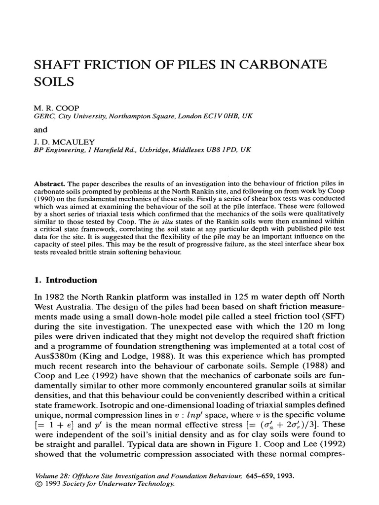 Shaft Friction of Piles in Carbonate | PDF | Deep Foundation | Stress ...