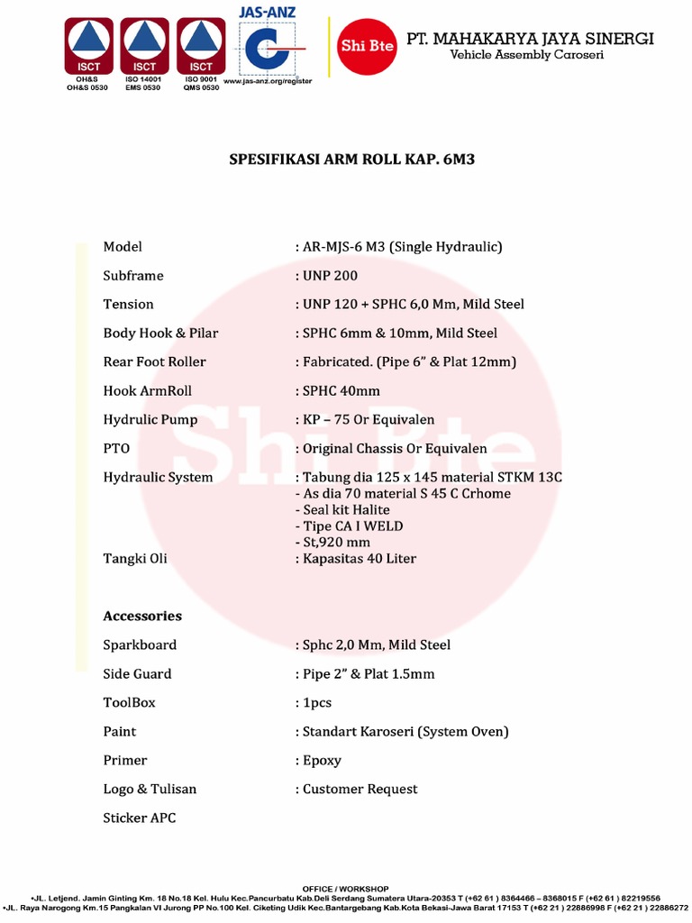 Spesifikasi Arm Roll | PDF