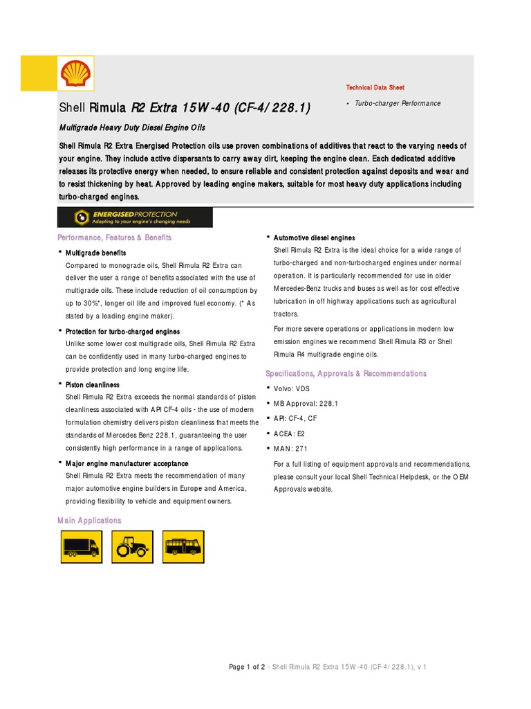 Shell Rimula R2 15W-40 Technical Data Sheet | PDF | Motor Oil | Engines