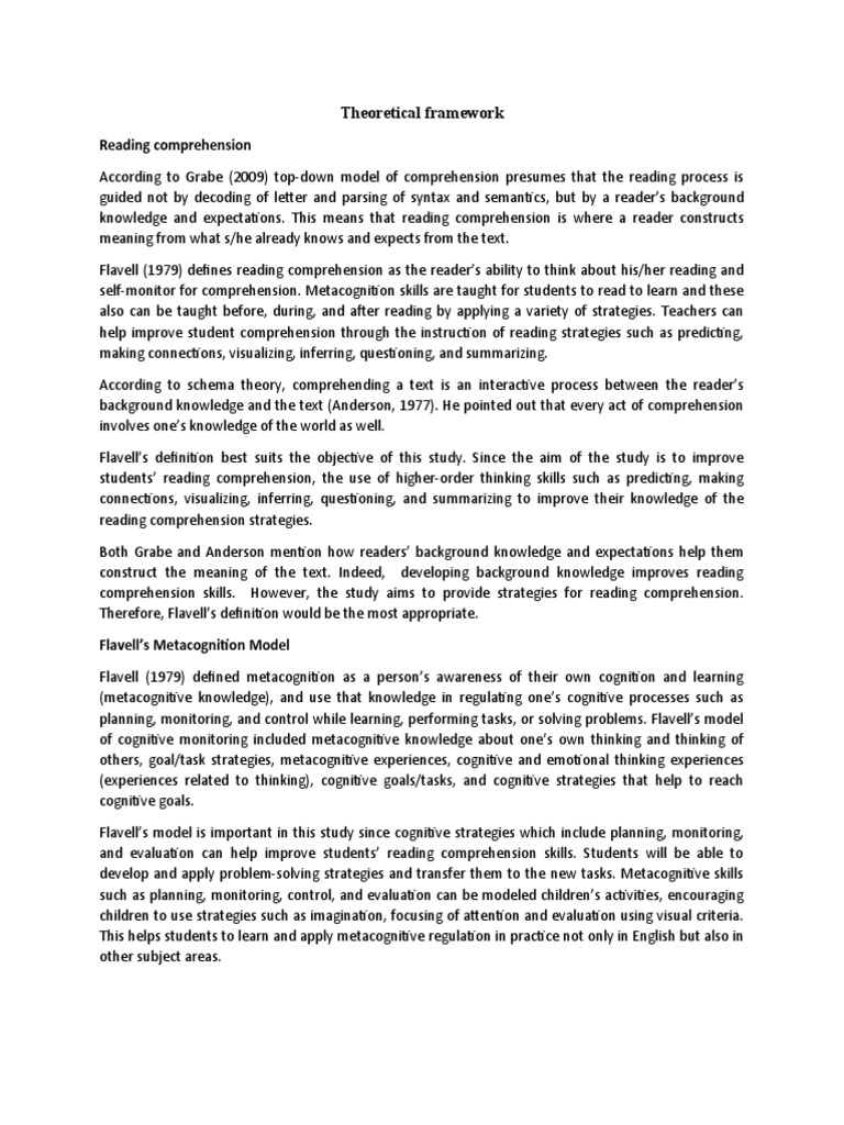 Flavells Metacognition Model For Reading Comprehension Pdf Reading